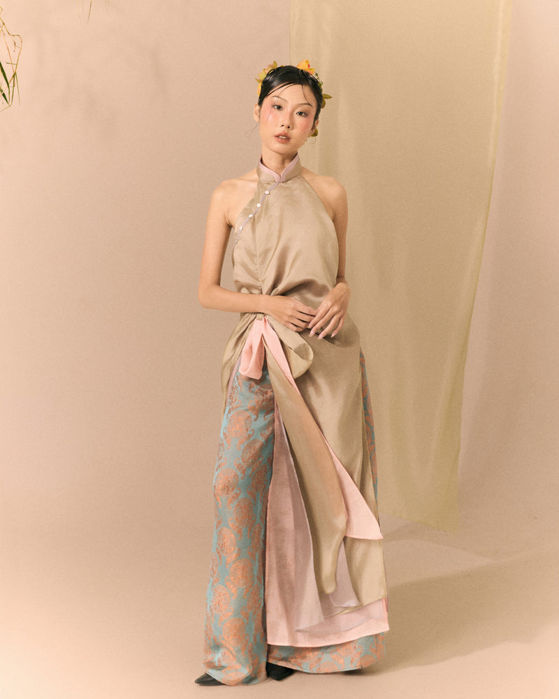 AN HERITAGE - Turquoise Orange Lam Thuy Silk Wide-leg Pants - ASTOUD